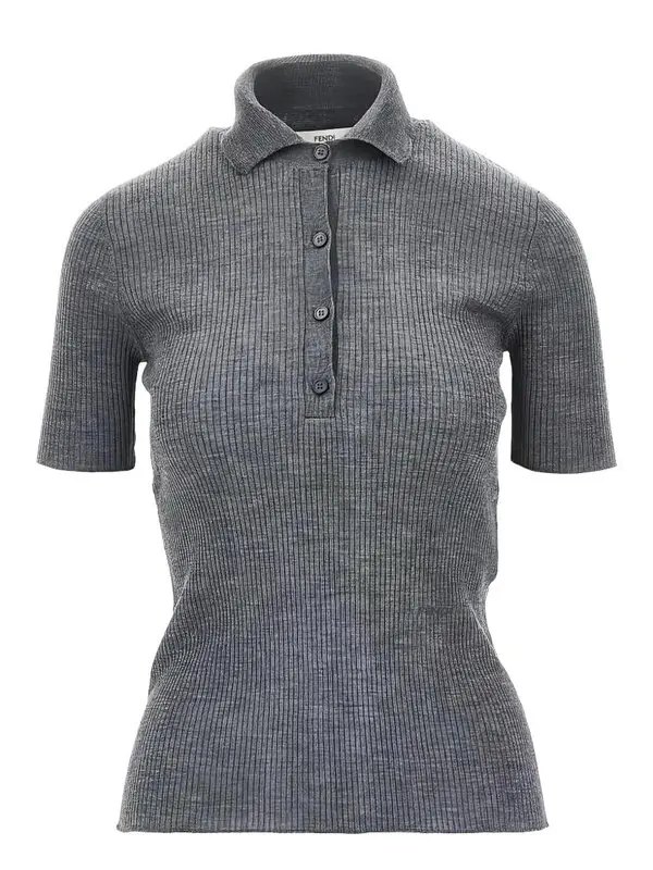 Fendi Ribbed Knit Short-sleeve Polo Shirt - Grey
