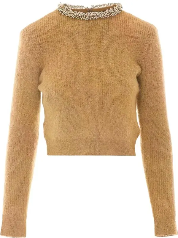 SELF-PORTRAIT Beaded Trim Knit Sweater - Neutrals
