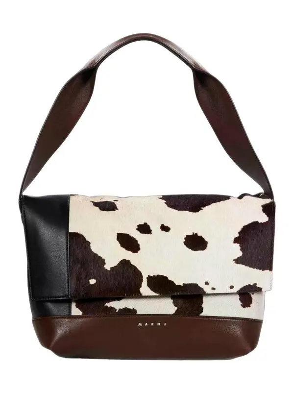 Marni Cow-print Panelled Shoulder Bag - Neutrals