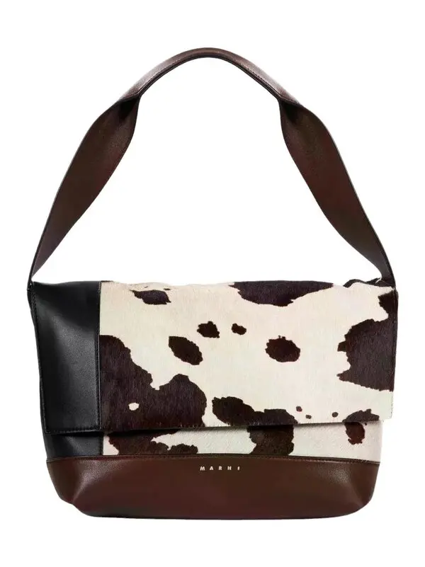 Marni Cow-print Panelled Shoulder Bag - Neutrals