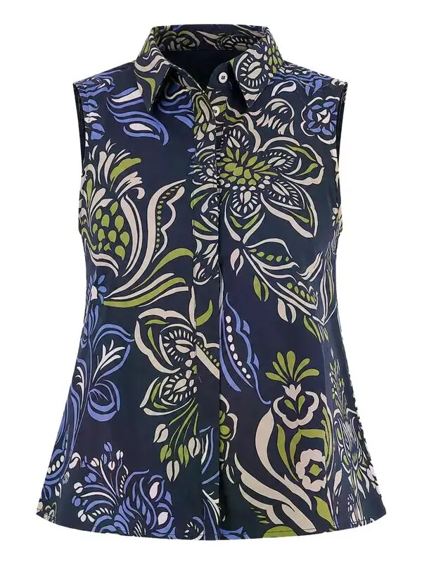 Marella Sleeveless Floral Print Shirt - Blue