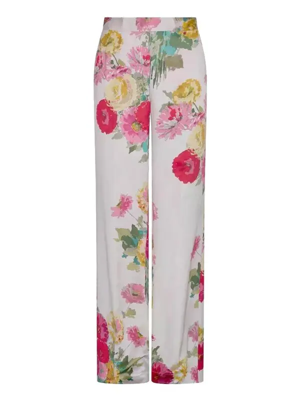 Libertine Silk Floral Print Trousers - Neutrals