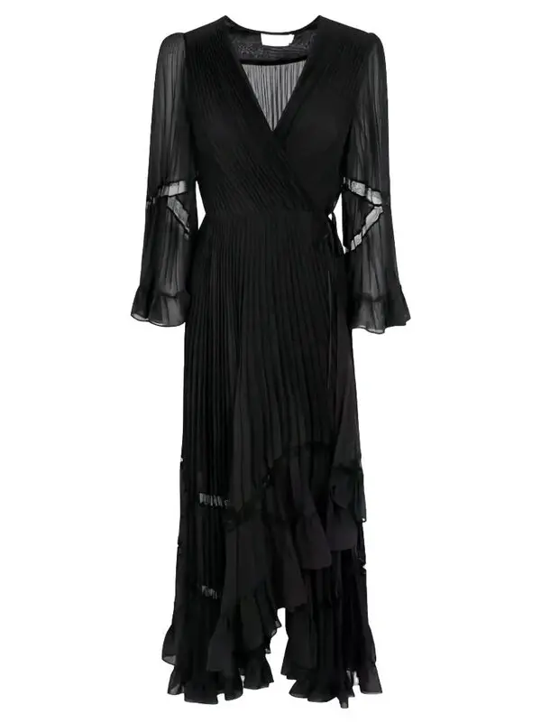 TWINSET Pleated Lace-trim Dress - Black