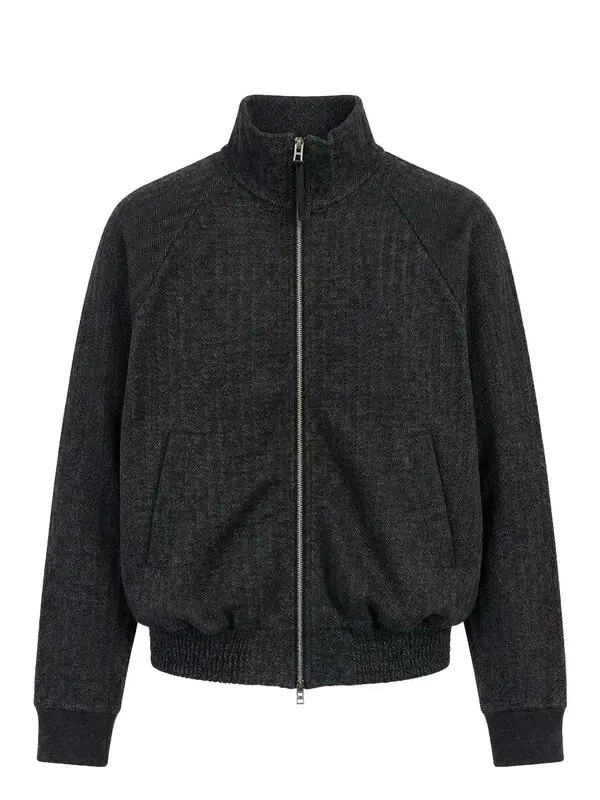 TOM FORD Herringbone-pattern Nubuck-detail Sweater - Grey