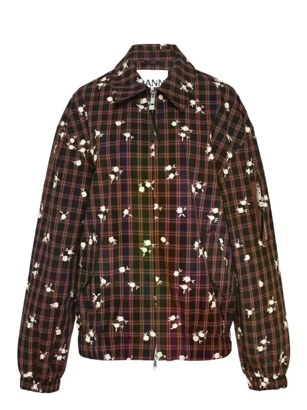 GANNI Bomber In Printed Check - Brown