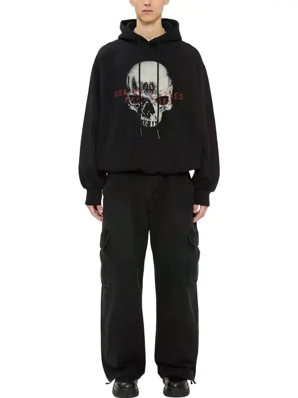 44 LABEL GROUP Skull Print Drawstring Hoodie - Black