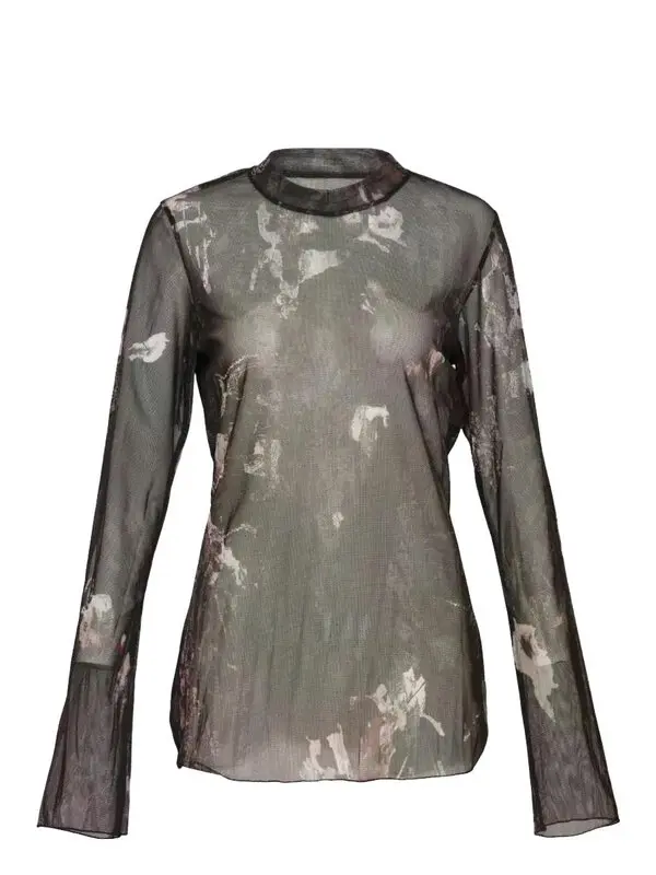 Yohji Yamamoto Graphic Print Mesh Top - Black