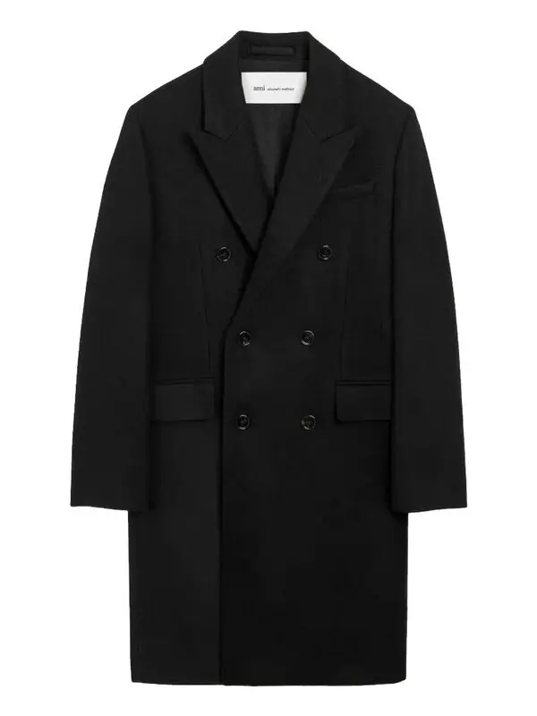 AMI Paris Double-breasted Wool Coat - Black