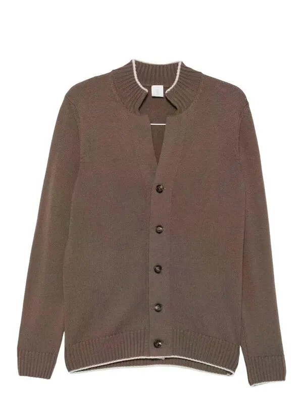 Eleventy Ribbed-trim Button-up Cardigan - Brown