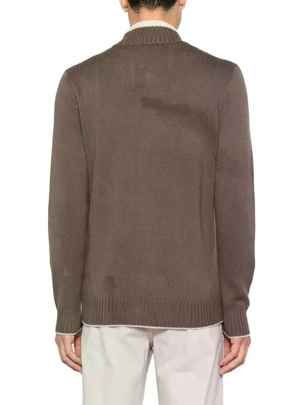 Eleventy Ribbed-trim Button-up Cardigan - Brown