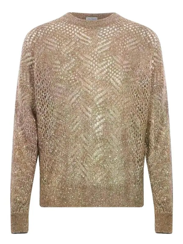 Brunello Cucinelli Open-knit Sequin Embellished Sweater - Neutrals