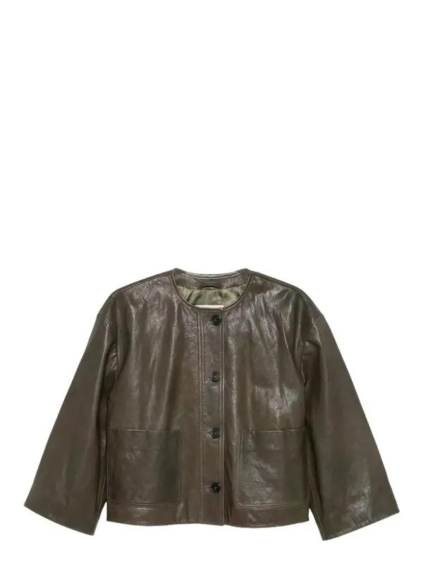 Max Mara Leather Crinkled Finish Jacket - Brown