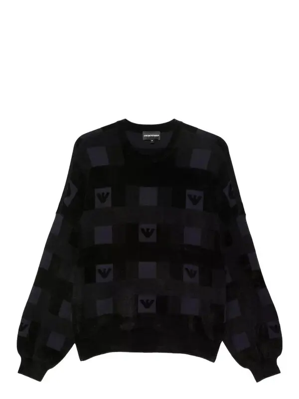 Emporio Armani Logo Patterned Chenille Sweater - Black