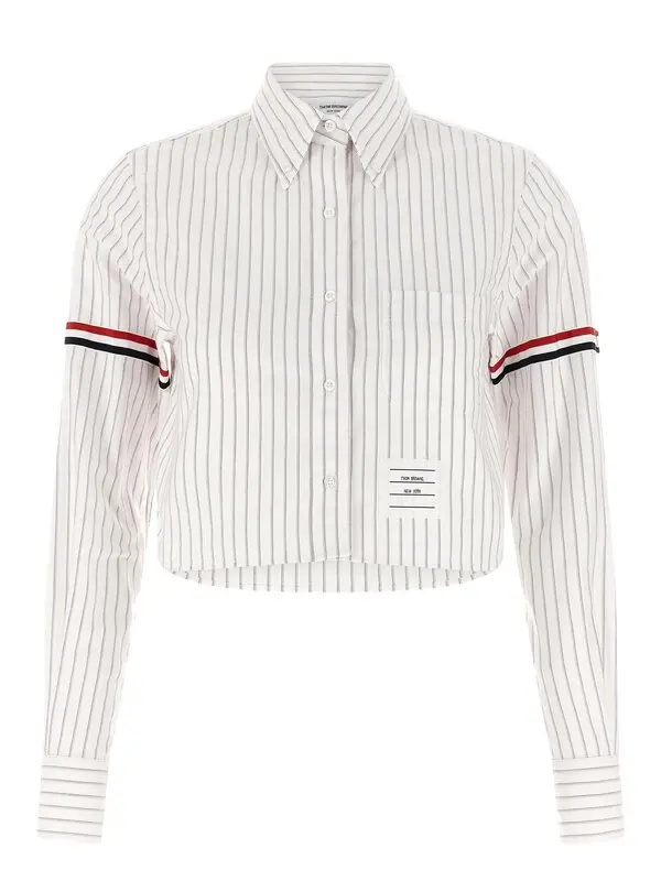 Thom Browne 4bar Cropped Cotton Oxford Shirt - White