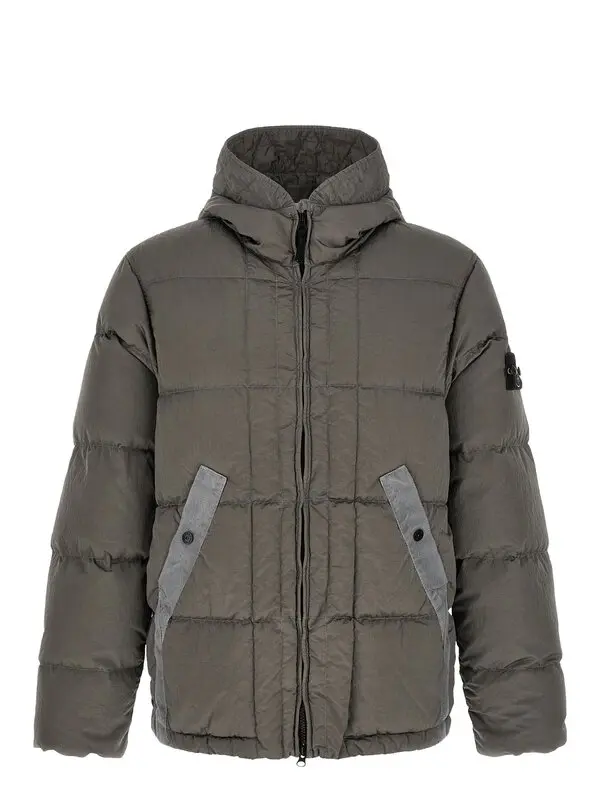 Stone Island Crumpled Effect Down Jacket - Gray