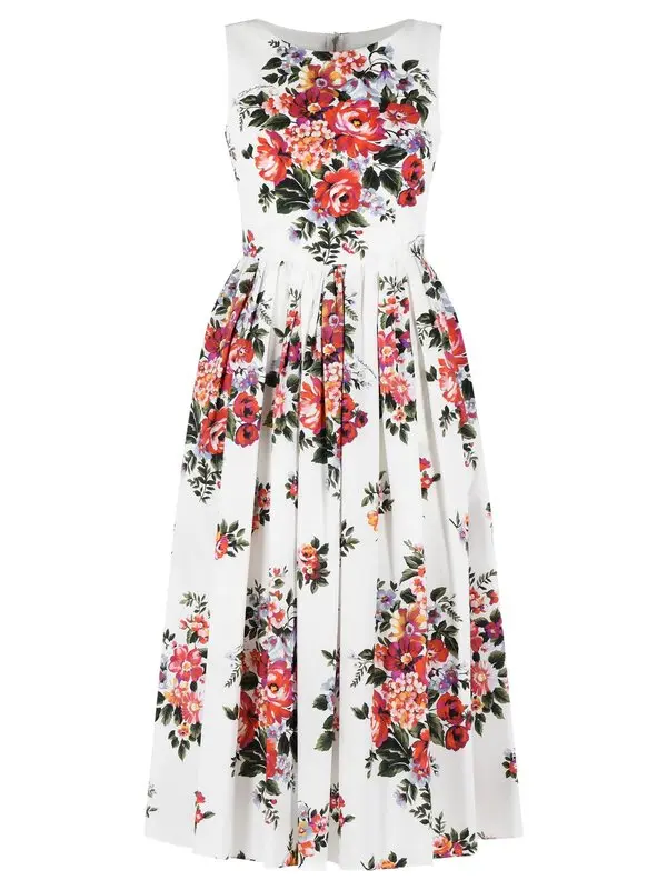 Dolce & Gabbana Floral Cotton Poplin Dress - White