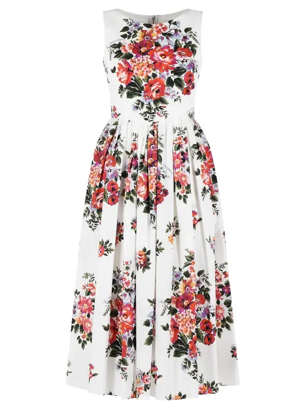 Dolce & Gabbana Floral Cotton Poplin Dress - White