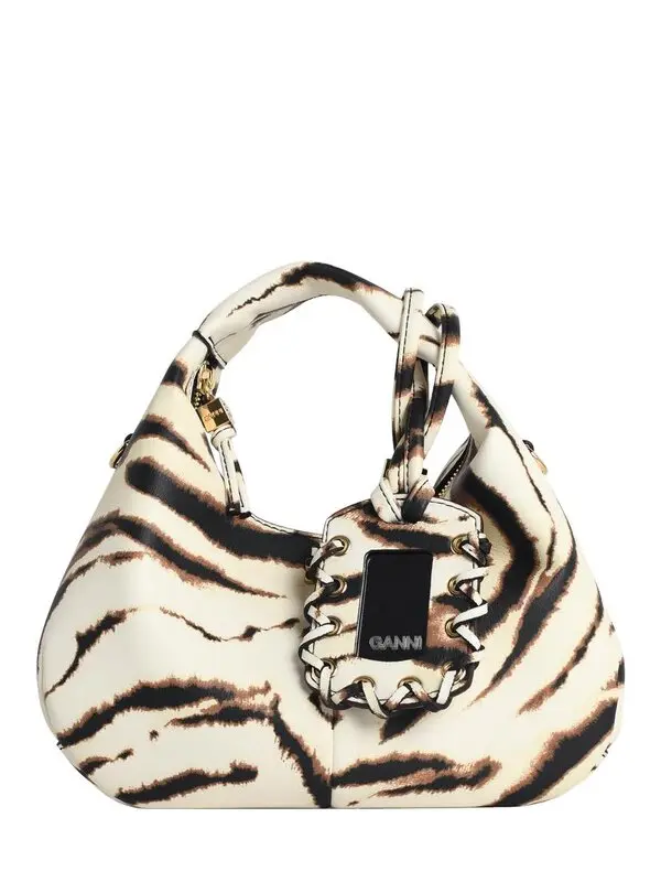 GANNI Zebra Eco Leather Mini Hobo Bag - Cream