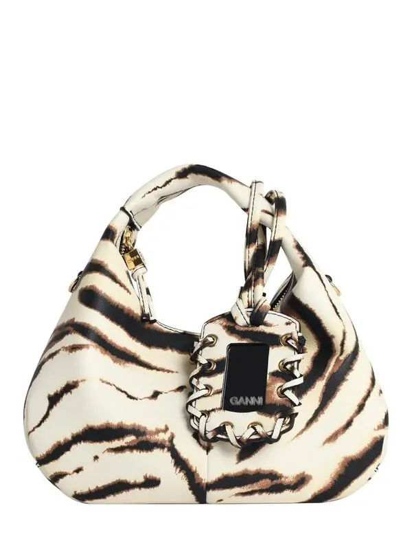 GANNI Zebra Eco Leather Mini Hobo Bag - Cream