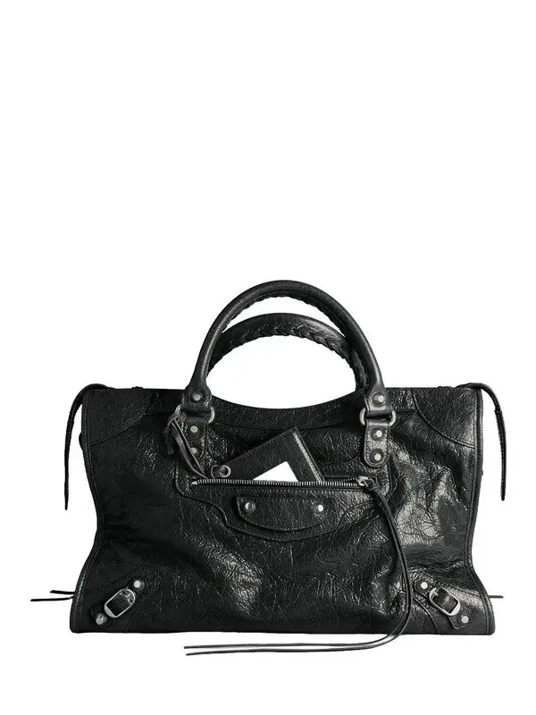 Balenciaga Le City Bag Medium In Arena Lambskin - Black