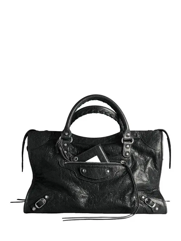 Balenciaga Le City Bag Medium In Arena Lambskin - Black