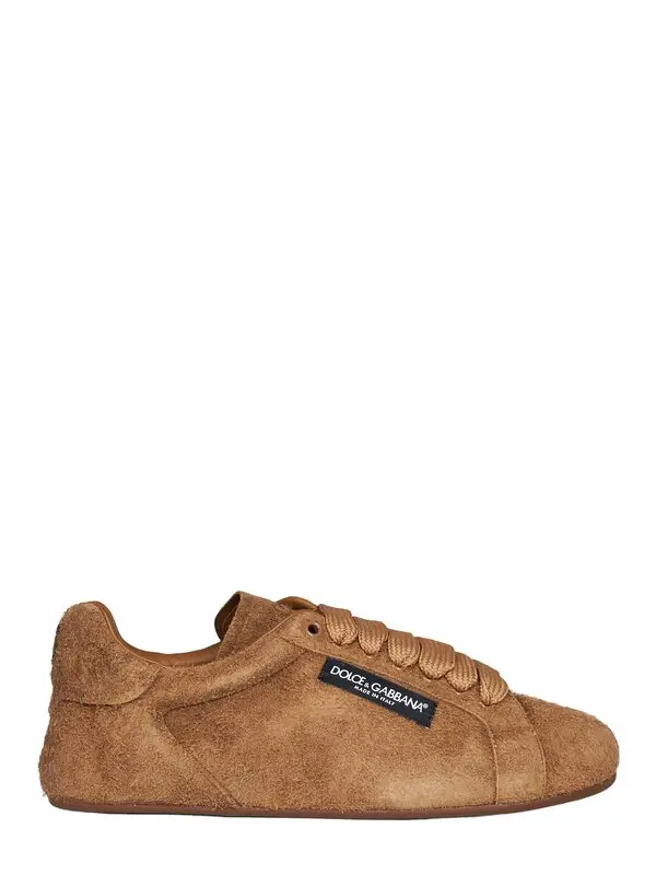 Dolce & Gabbana Light Brown Suede Split Leather Portofino Soft Sneakers - Multicolor