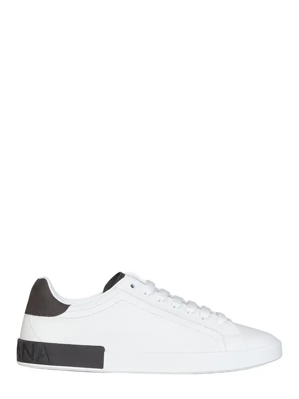 Dolce & Gabbana White And Dark Grey Nappa Calfskin Leather And Nubuck Portofino Low-top Sneakers - Multicolor