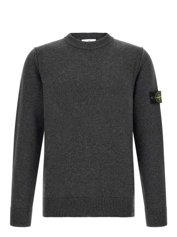 Stone Island Crew Neck Wool Blend Sweater - Gray