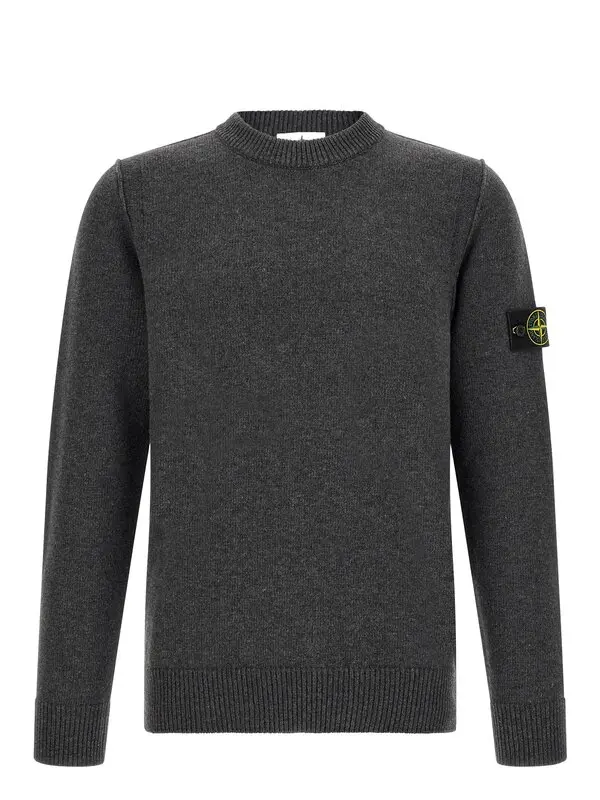 Stone Island Crew Neck Wool Blend Sweater - Gray