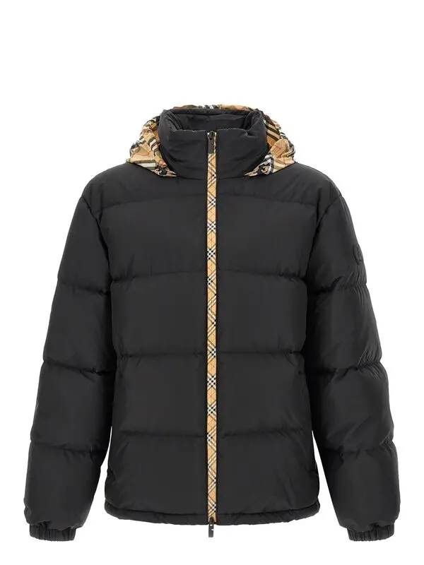 Burberry Snowdon Down Jacket With Check Detail - Black