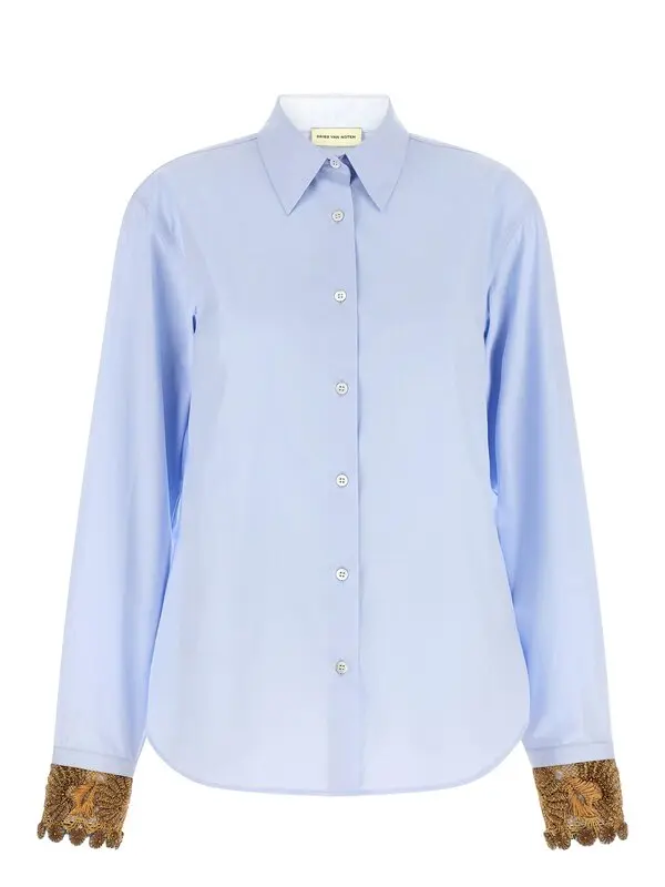 Dries Van Noten Chloris" Embroidered Cuff Shirt - Blue