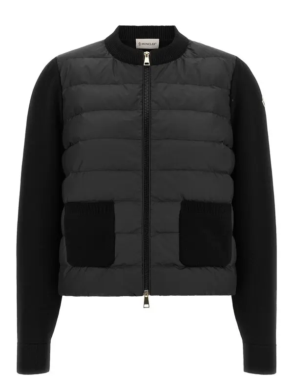 Moncler Padded Cardigan With Technical Fabric Front - Black