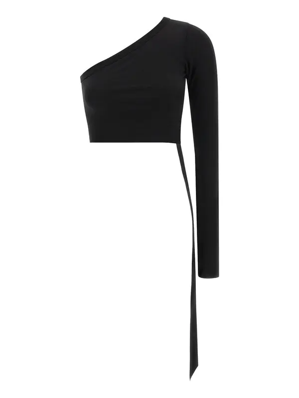 Rick Owens Ziggy One-shoulder Cropped Top With Ribbon Detail - Black