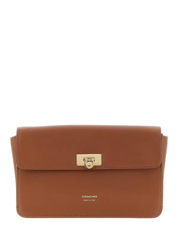 FERRAGAMO Harley' Smooth Calf Leather Clutch - Brown