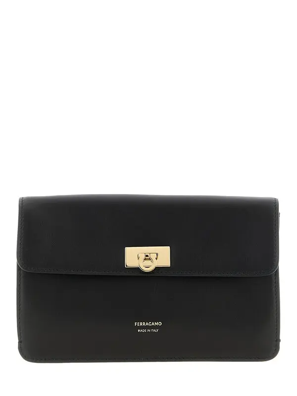 FERRAGAMO Harley Gancini Clutch - Black