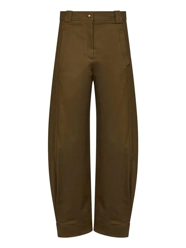 Max Mara Khaki Green Stretch Canvas Mxmadorni Barrel-leg Trousers - Multicolor