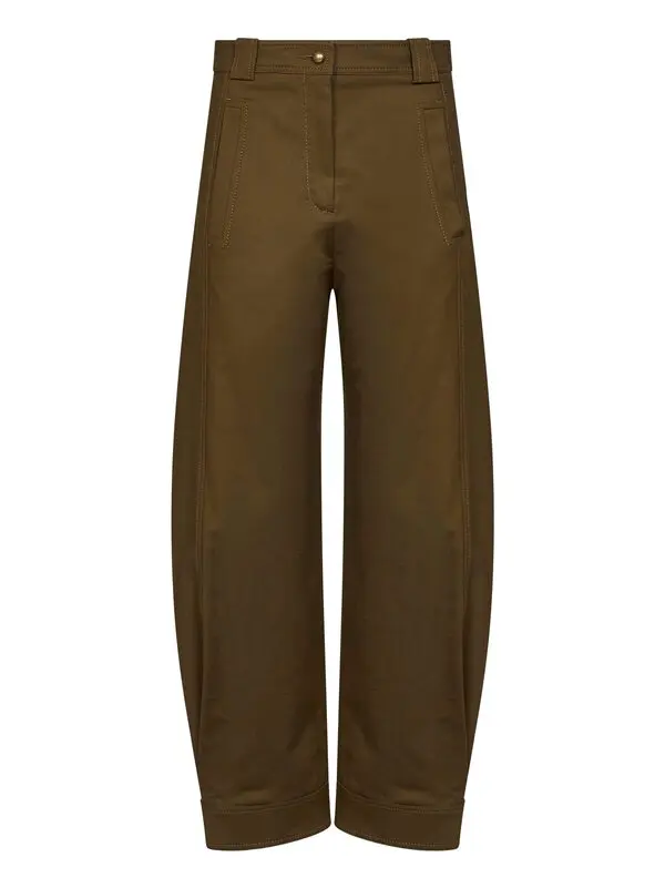 Max Mara Khaki Green Stretch Canvas Barrel-leg Trousers - Multicolor