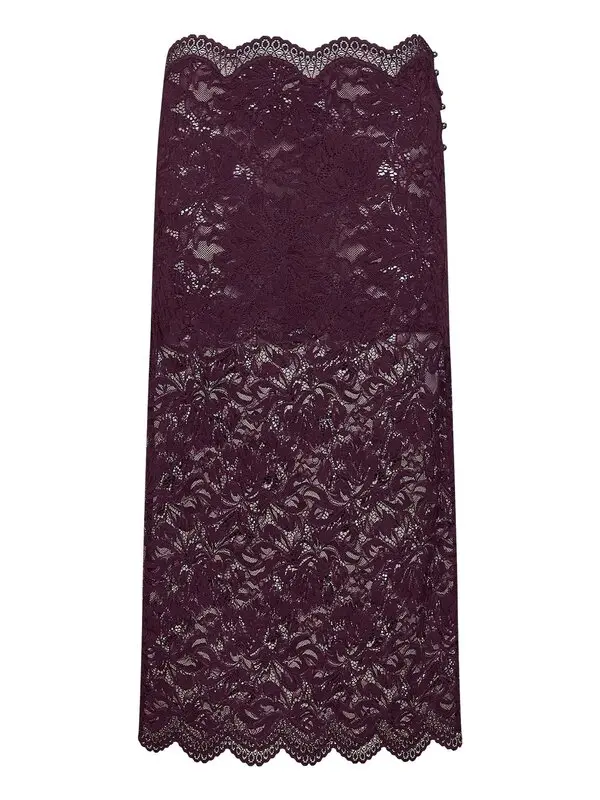 Rabanne Magenta Purple Layered Stretch Lace Midi Skirt - Multicolor