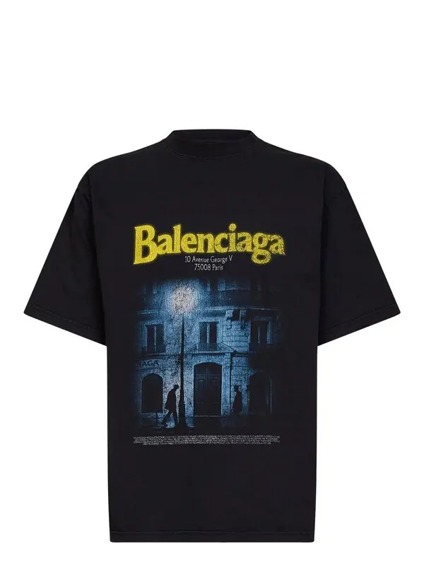 Balenciaga Washed Black The Address Medium Fit T-shirt - Multicolor