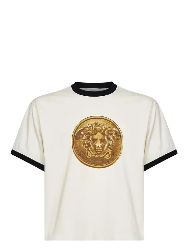 Versace Dirty White Cotton Jersey Printed T-shirt - Multicolor