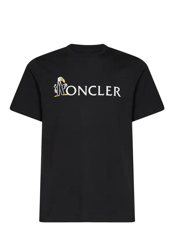 Moncler Black Cotton Jersey T-shirt With Logo - Multicolor