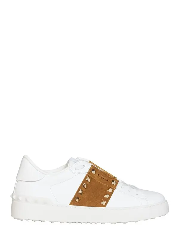 Valentino Garavani White And Havana Beige Rockstud Untitled Sneakers - Multicolor