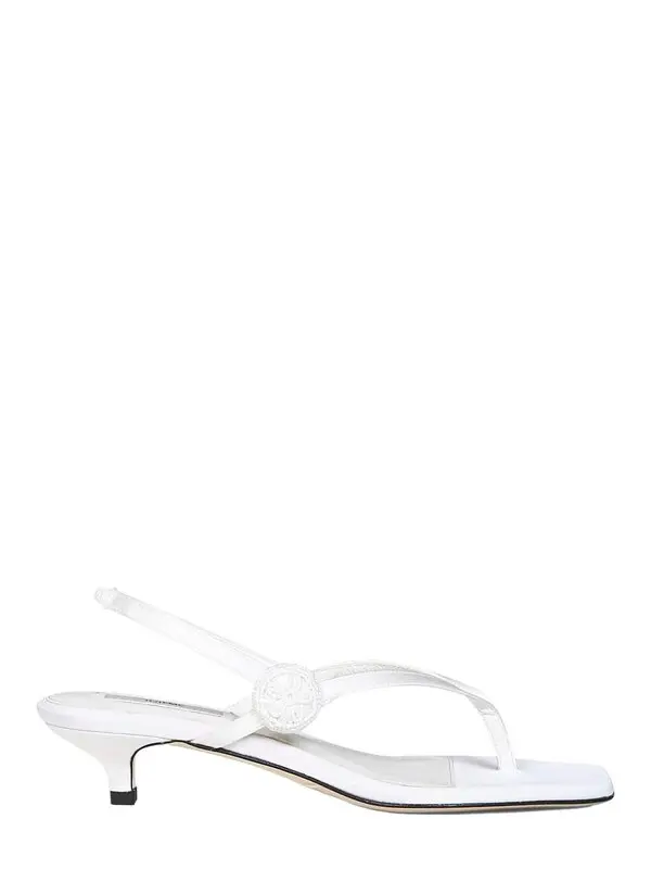 TOTEME Ecru Satin Flip Flop Slingback Sandals With Crochet Appliqu - Multicolor