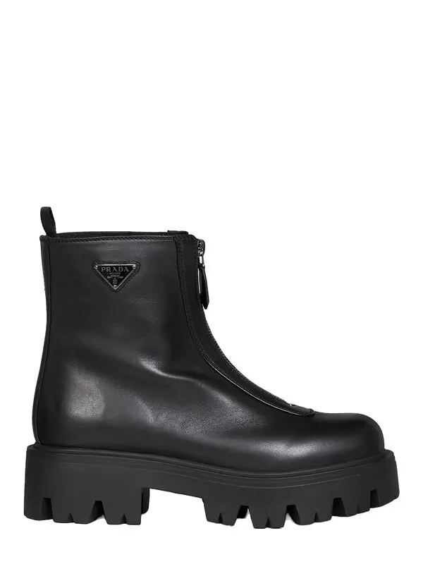 Prada Calzature Black Leather Zip-up Ankle Boots - Multicolor