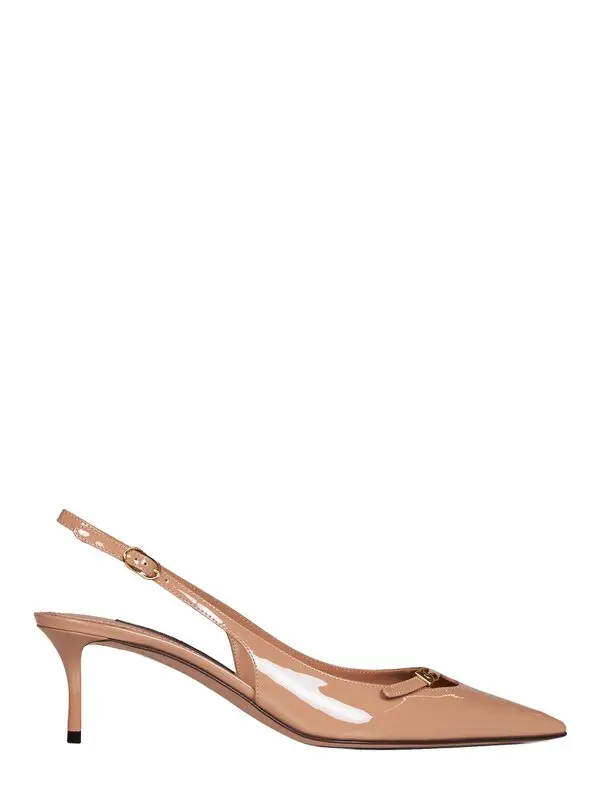 Dolce & Gabbana Dark Beige Patent Leather Slingback Pumps With Dg Logo - Multicolor