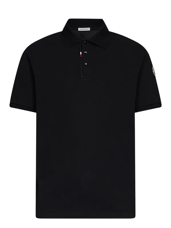 Moncler Black Cotton Piqué Polo Shirt With Logo - Multicolor