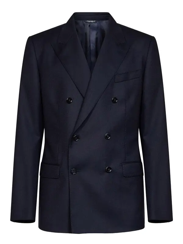 Dolce & Gabbana Blue Stretch Wool Martini Light Double-breasted Jacket - Multicolor