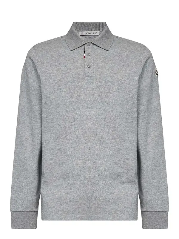 Moncler Charcoal Grey Cotton Piqué Long-sleeved Polo Shirt With Logo - Multicolor