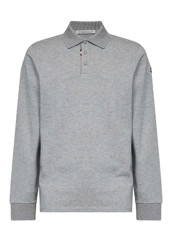 Moncler Charcoal Grey Cotton Piqué Long-sleeved Polo Shirt With Logo - Multicolor