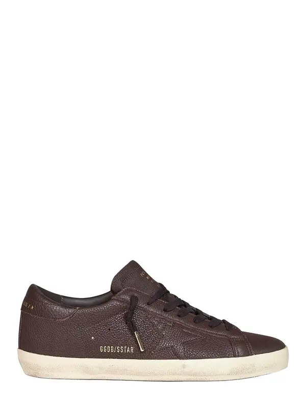 GOLDEN GOOSE Dark Brown Grained Leather Super-star Sneakers - Multicolor